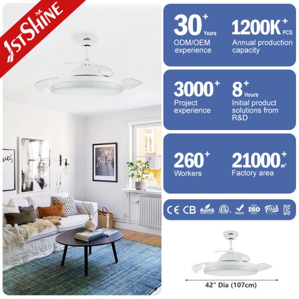Quality 42 Inch Retractable Crystal Chandelier Ceiling Fans Indoor use for sale