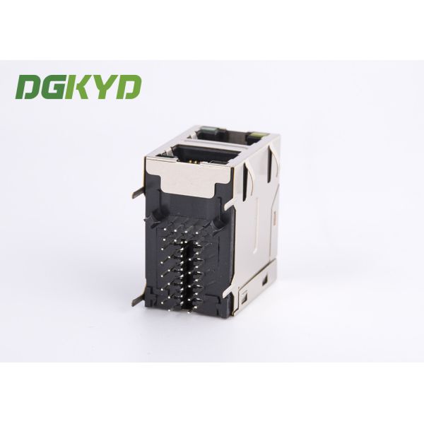 Quality 10/100 BASE 2x1 offset magnetic Network Connector, stacked rj45 modular jack for sale