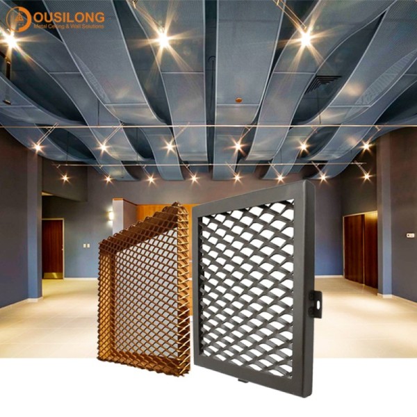 Quality Commercial Building Decorated Materials Silver White Metal Mesh Wall Ceiling Panel With Frame for sale