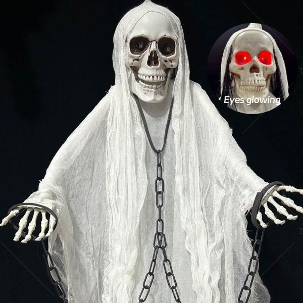 Quality Customized Plastic Hanging Ghost Halloween Themed Decorations Light Up Skeleton for sale