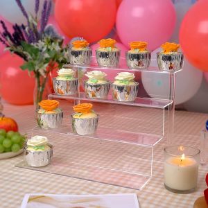 Quality 12x1.8x9in 4 Steps Acrylic Cupcake Stand For Supermarket for sale