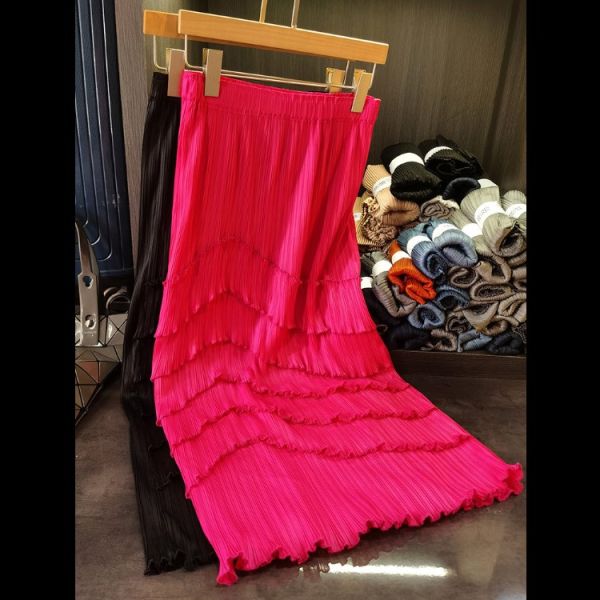 Quality 2025 Vintage High Waist Skirt for Women High End Breathable Elastic Slimming Versatile Solid Color Natural Wrinkle Splicing for sale