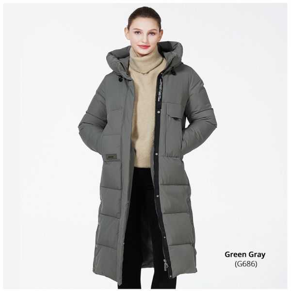 Quality Zipper Closure Woman Winter Coat Long Girls Winter Jacket 63 - 66cm Sleeve Length for sale