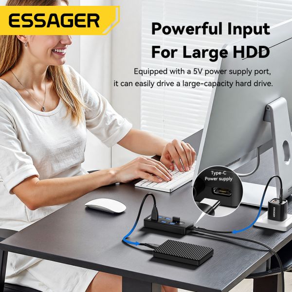 Quality Essager ES-HB04 7-Port USB 3.0 Hub for Laptop PC 5Gbps Data Transfer for sale