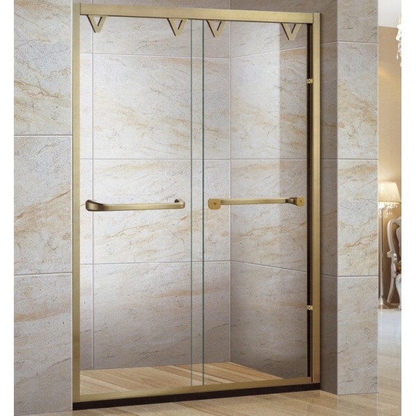 Quality Gold Glass Shower Enclosure with Ceramic Tray and 8mm Tempered Hinged Door Base Parts for sale