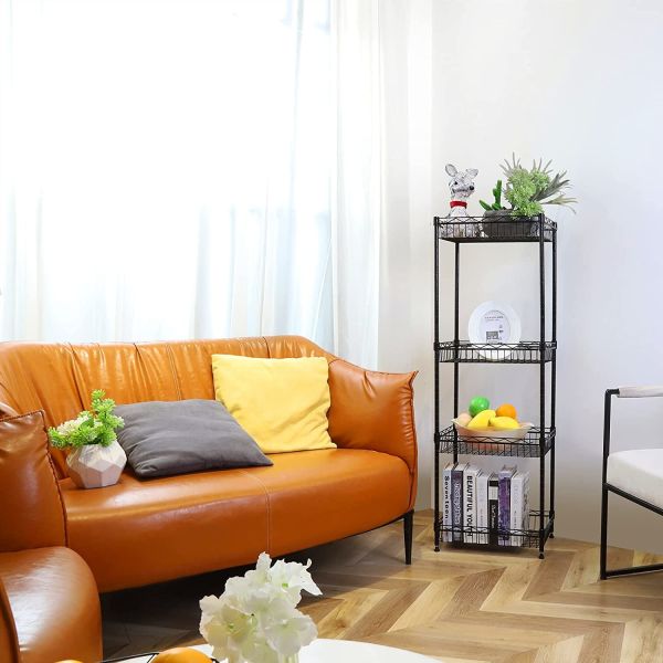 Quality 4 Tier Metal Wire Storage Shelving Rack With Baskets Kitchen Adjustable Corner for sale