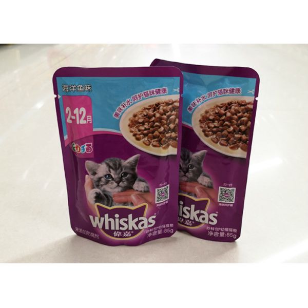 Quality Limited Health Cat Food Purple Bag , Stand Up Plastic Bags Customized Size for sale