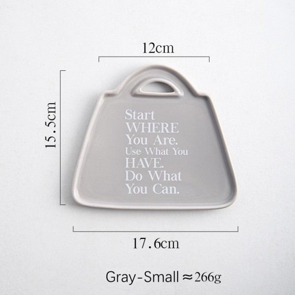 Quality Under Glazed Technique Ceramic Snack Plate Set For Cute Bag Shape Gray Serving for sale