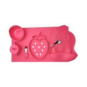 Quality BPA Free Silicone Baby Feeding Set Strawberry Shape Bowl Spoon Bib Set for sale