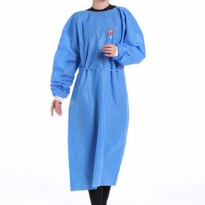 Quality Blue SMS PP PE Disposable Gown Waterproof AAMI Level 1 2 3 4 Dental Isolation Gown for sale