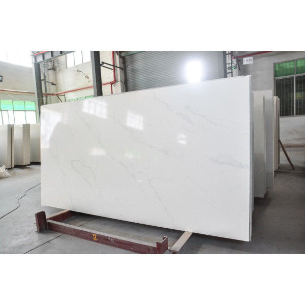 Quality Dazzling 25MM White Veined Calacatta Kitchen Island Quartz Table Top for sale