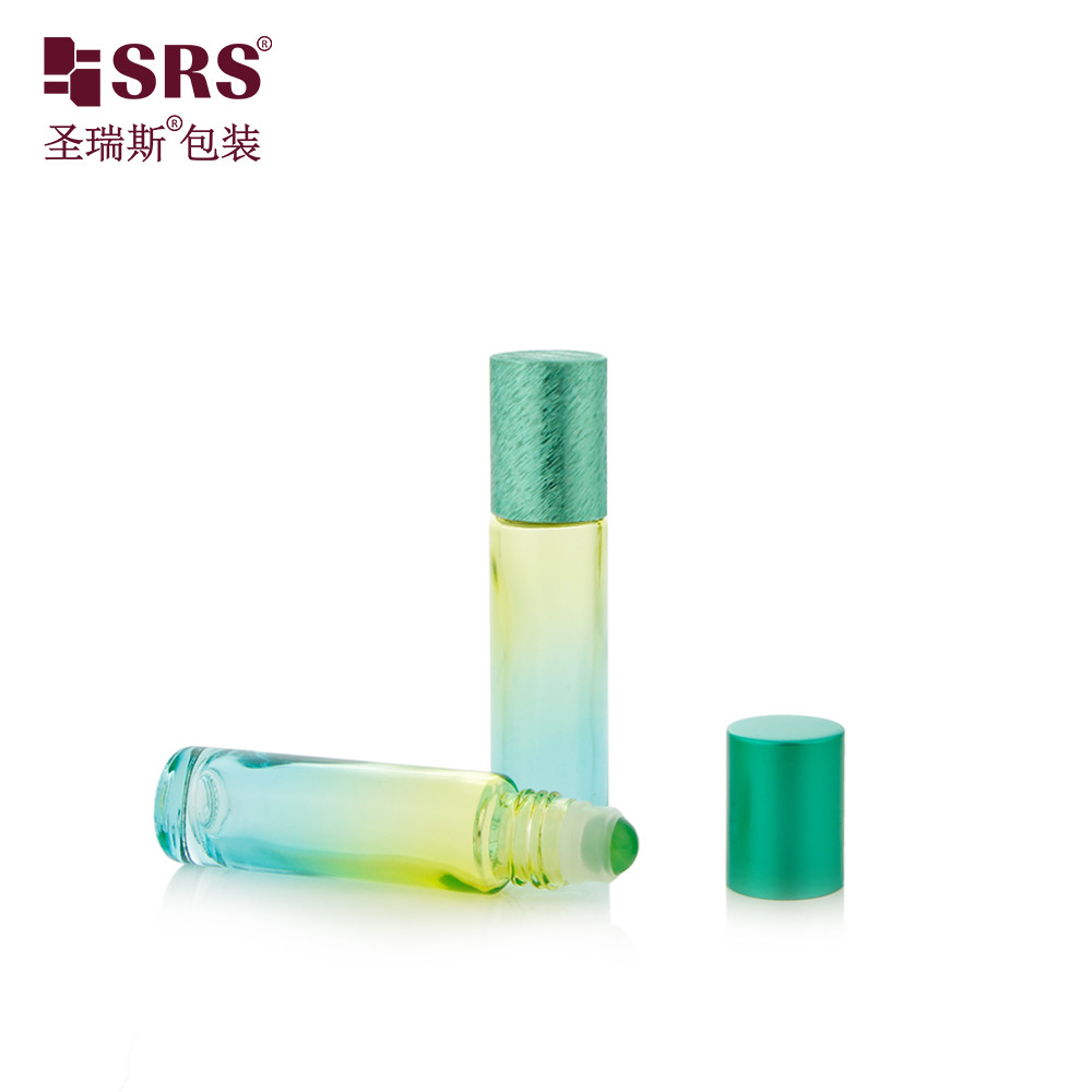 BLPM-10ml Hot Red Gradient Magenta Glass Vial Roll On Container With Metal Cap Steel Ball For Essential Oil