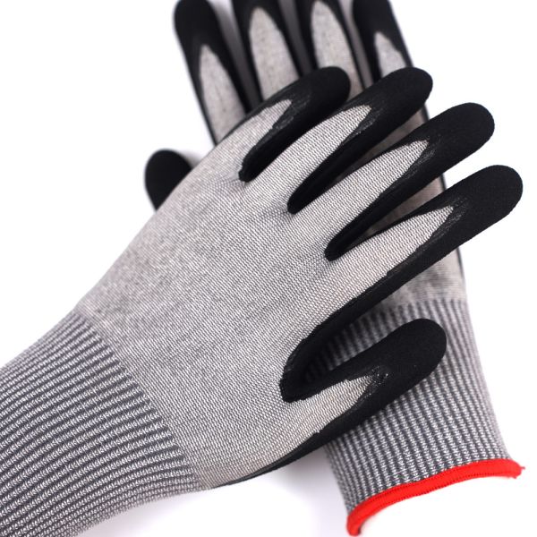 Quality 13 Gauge Nitrile Coated Cut Resistant Work Gloves Palm Coated Touchscreen for sale