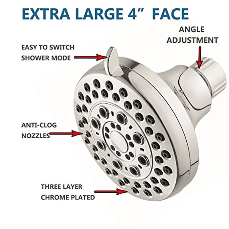 Chrome finished multi-function shower head side view