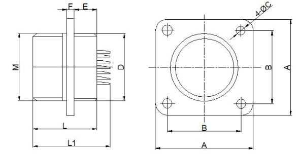 PC Series socket without tail dimensional diagram