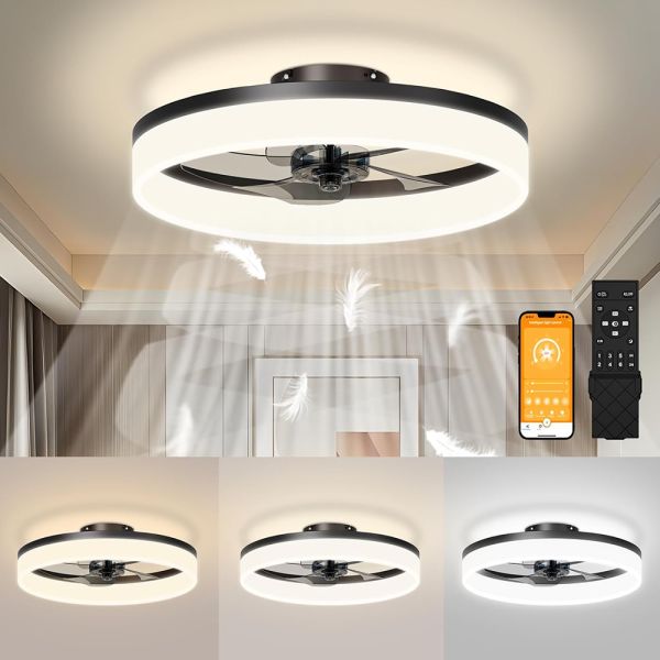 Quality Manufactory 19.7 Inch Invisible Nordic Simple Led Ceiling Cell Fan with Lamp with Led Lighting Led Lamp Classic and Remote for sale