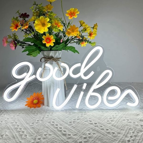 Quality Power Consumption 0 Good Vibes Neon Sign LED Neon Lights for Bedroom 16.1 x 8.3 for sale