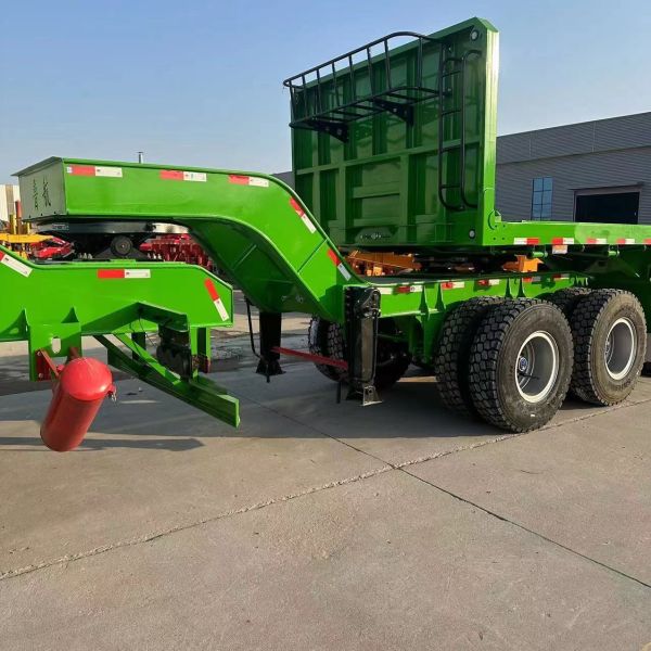 Quality Red Customize 3 Axles Flatbed Container Chassis Flat Bed Semi Trailer at with for sale