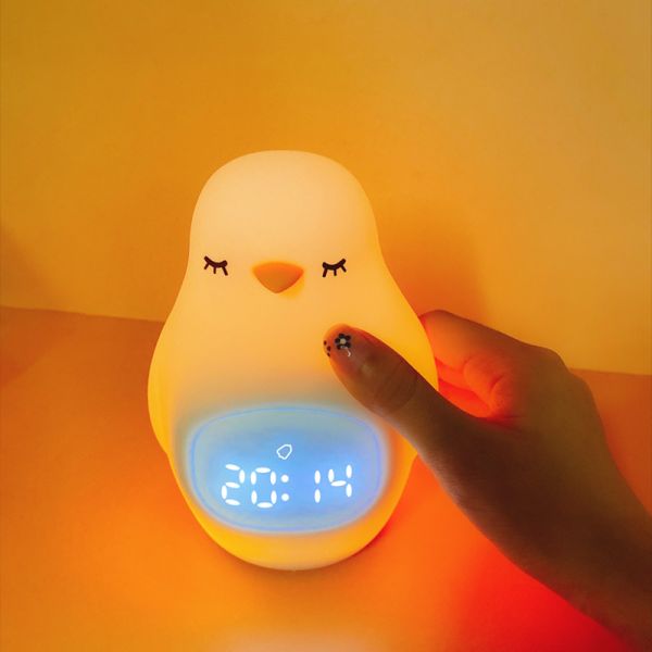 Quality Penguin Silicone Night Light Digital Alarm Clock Table Clock Warm Light Bedside Desk Clock for sale