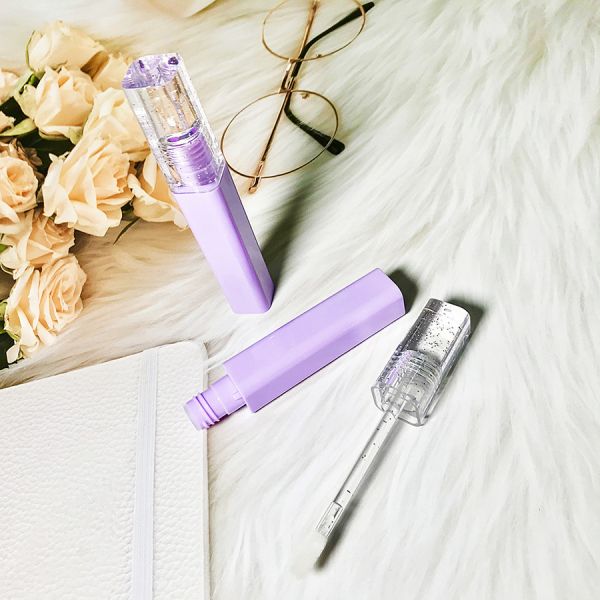Quality Wholesale Square Purple OEM Empty Lip Gloss Tube With Brush Paint Spraying for sale