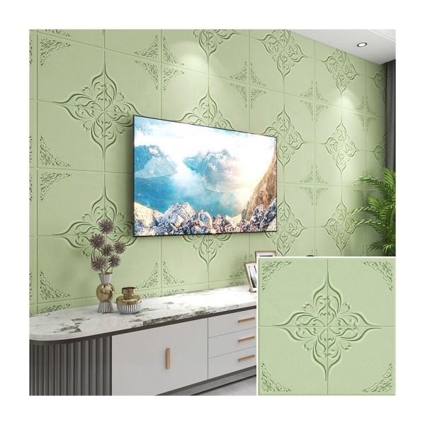 Quality Geometric 3D PE Foam Wallpaper Green Waterproof Self Adhesive 3D Foam Wall Stickers for sale
