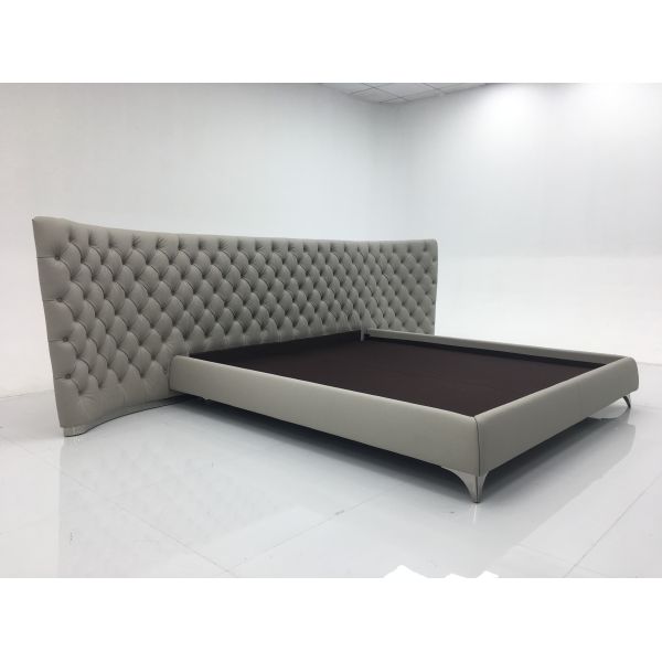 Quality High Density Sponge Upholstered Headboard Full Grain Leather Bed Frame For for sale