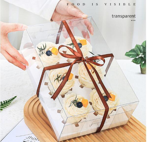 High Quality Regular Supply 12 Holes Transparent Cupcake Box Kraft Paper Cupcake Boxes/ Take Away Container with Lining
