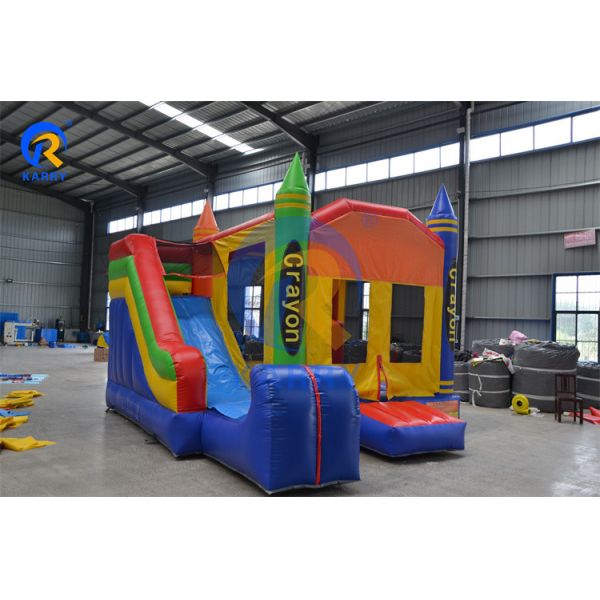 Quality Blower-Equipped Inflatable Crayon Bounce House with Side Slide and Customizable for sale