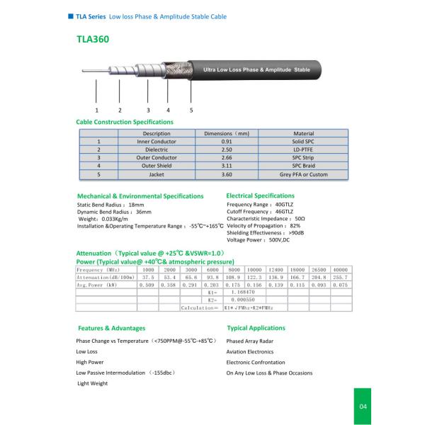 Quality TLA Series Low loss phase &AmPlitude Stable cable for sale