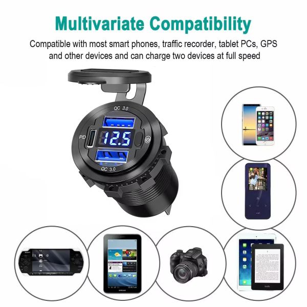 Quality Fast Car Charger Type C Power Outlet UBS For Car With Voltmeter for sale