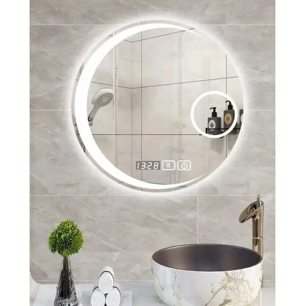 Quality Silver Round Glass Bathroom Mirror 6500K Round Mirror With Led Lights for sale