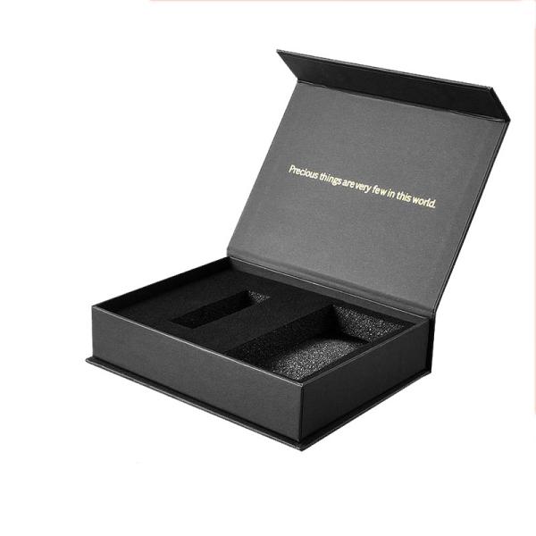 Quality Custom Retail Solid Magnetic Gift Box Black Velvet Foam Inserts for sale