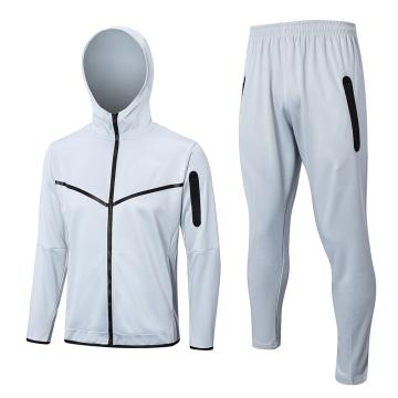 Quality Grey Football Training Tracksuit Long Drawstring Hooded for sale