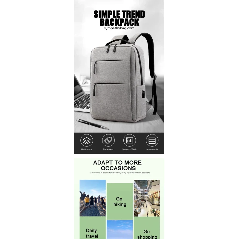 Customized Large Capacity School Bag Waterproof Business Laptop Backpack with USB Charging Port