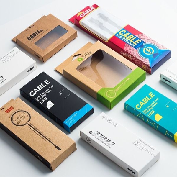Quality 350g CMYK PMS Cell Phone Packaging Box Kraft , Youfu Data Cable Packing Box for sale