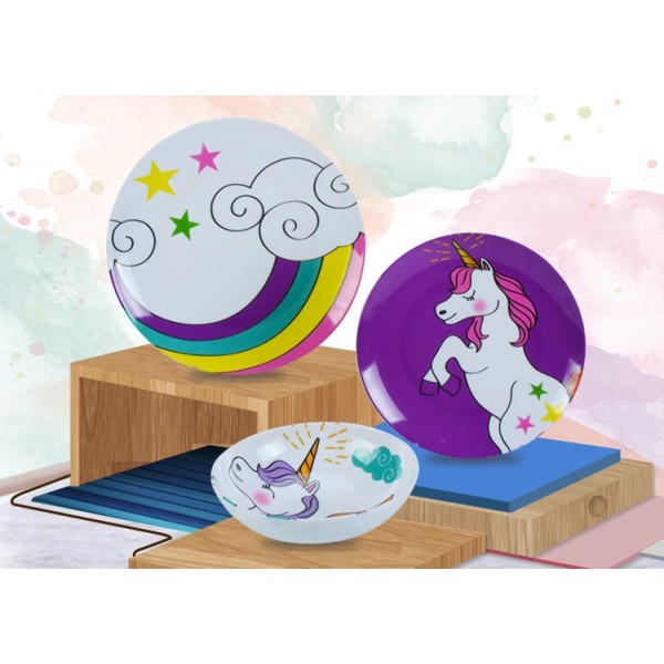 Quality Unicorn Printed Unbreakable A Grade Kids Melamine Dinner Sets for sale