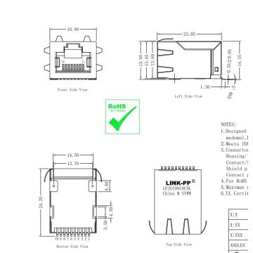 Quality Gigabit Magnetics ARJ-102S SMT 1x1 Port RJ45 Magjack Connector for sale