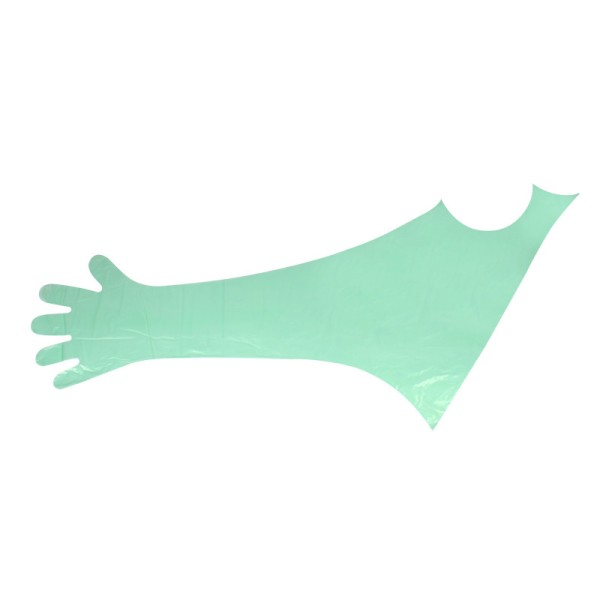 Quality Veterinary Using Green PE Disposable Long Arm Gloves For Wearing Around Neck for sale