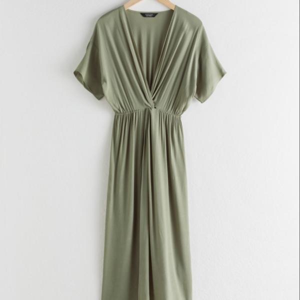 Quality Green 100 Tencel Fabric Sleeveless Lyocell Twist Knot Midi Dress for sale