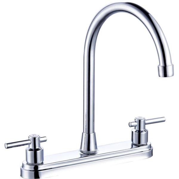 Quality Brass Centerset Two Handle Kitchen Faucet In Chrome Deck Mounted for sale