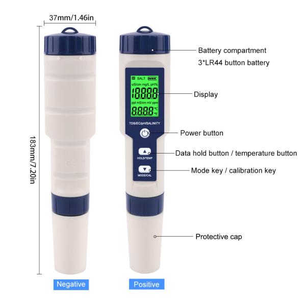 Quality 5 - In - 1 Water Quality Tester PH/TDS/EC/Salinity/Temp Meter For Home Aquarium for sale