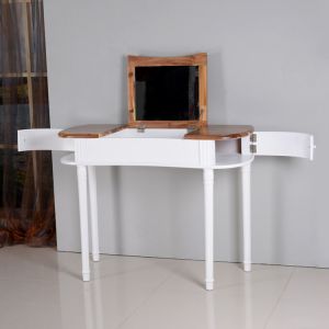 Quality Oval 100cm Width 3mm Bulid In Mirror Finger Joint Wood Makeup Vanity for sale