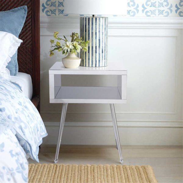 Quality Silver Mirror 17.91"W Coffee Bedside Table Middle Hollow Space Design for sale