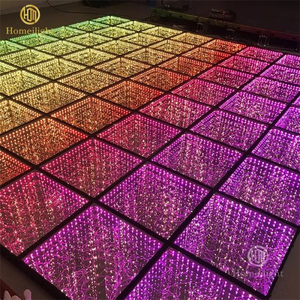 Quality 3D Mirror Golden Starry Infinity Portable Wedding LED Dance Floor for sale