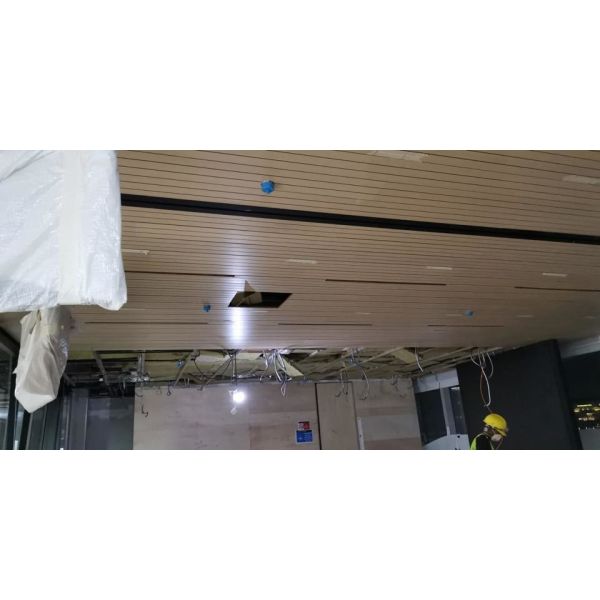 Quality 14/2mm Office Ceiling Tiles Hall Sound Absorbing Fireproof Grooved Acoustic Wall Panels for sale