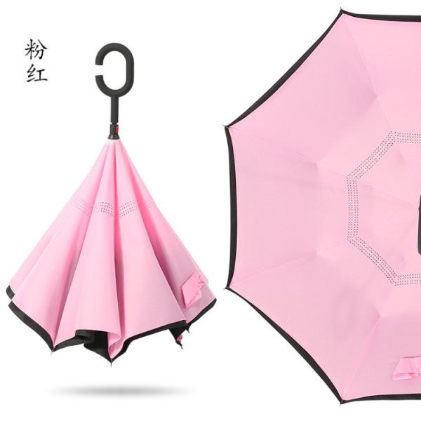Quality Compact Inverted Reverse Umbrella with C Shape Handle and Black Coated Metal for sale