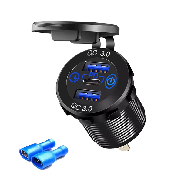 Quality 72W 12 Volt 2 Pin Waterproof Plug And Socket USB Car Charger Adapter for sale