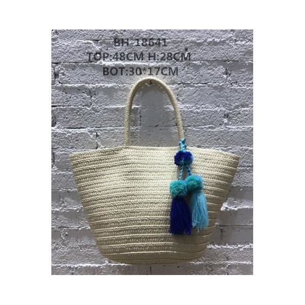 Quality Two Straps Woven Straw Beach Bucket Bag for Large Capacity Vacation Leisure for sale