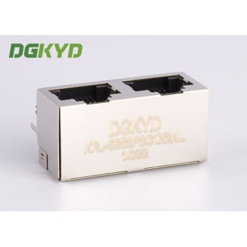 Quality Economical Cost Shield 1x2 Tab Up Double Port Ethernet Socket Rj45 Modular Jack for sale