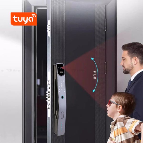 Quality Full Auto Face Recognition Door Lock Tuya Anti Peep Smart Password Front Door Lock for sale